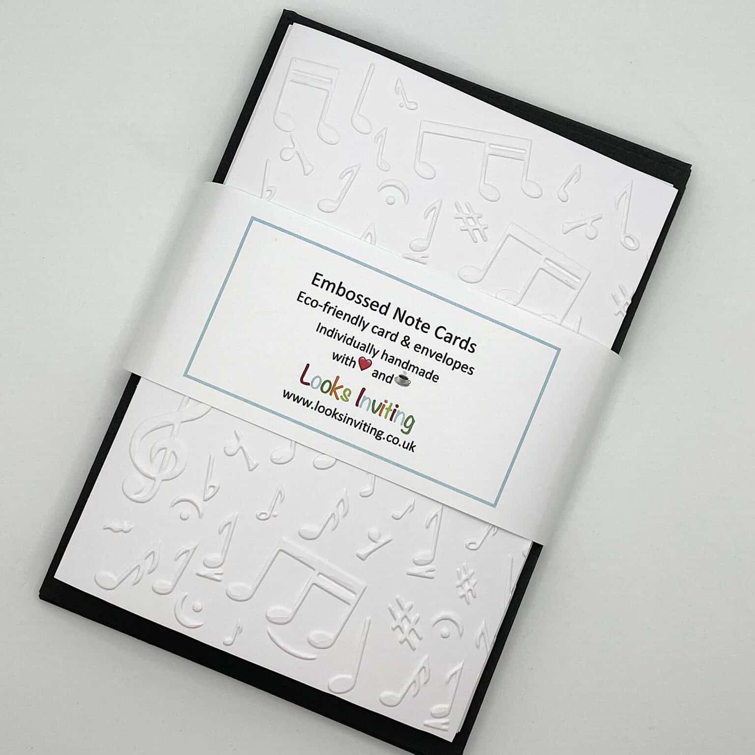 Music Note Cards - Pack of 6 White Embossed Note Cards and Envelopes by ...