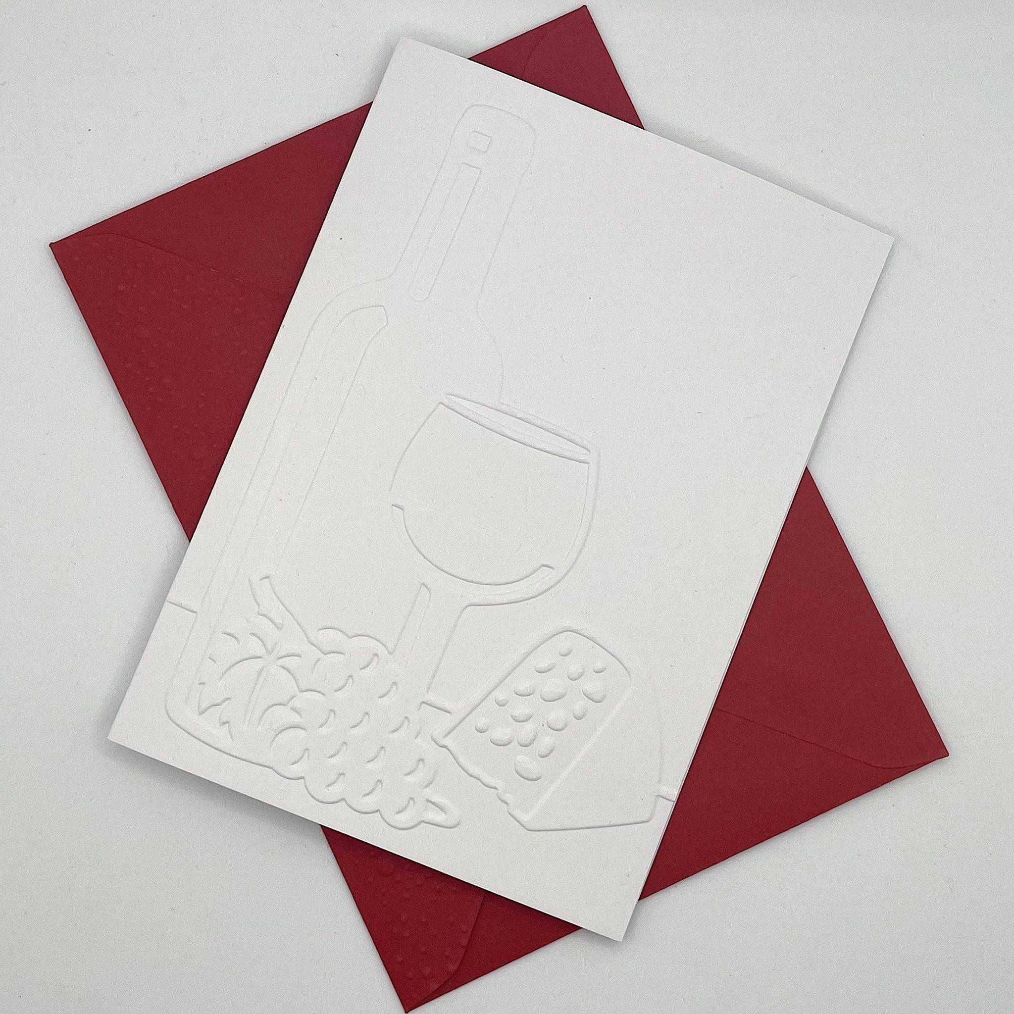 Cheese & Wine Note Cards - Pack of 6 White Embossed Note Cards and ...