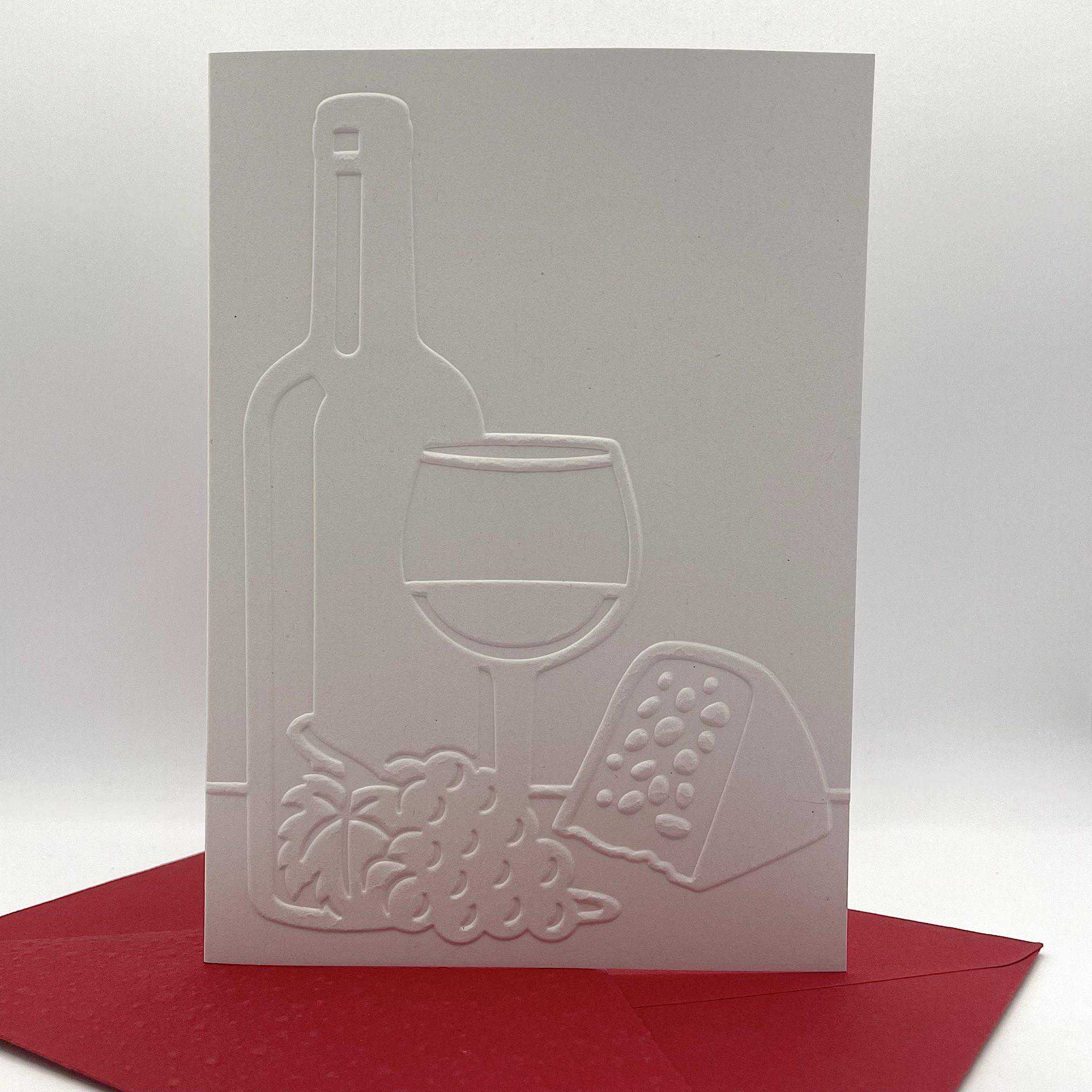 Cheese & Wine Note Cards - Pack of 6 White Embossed Note Cards and ...