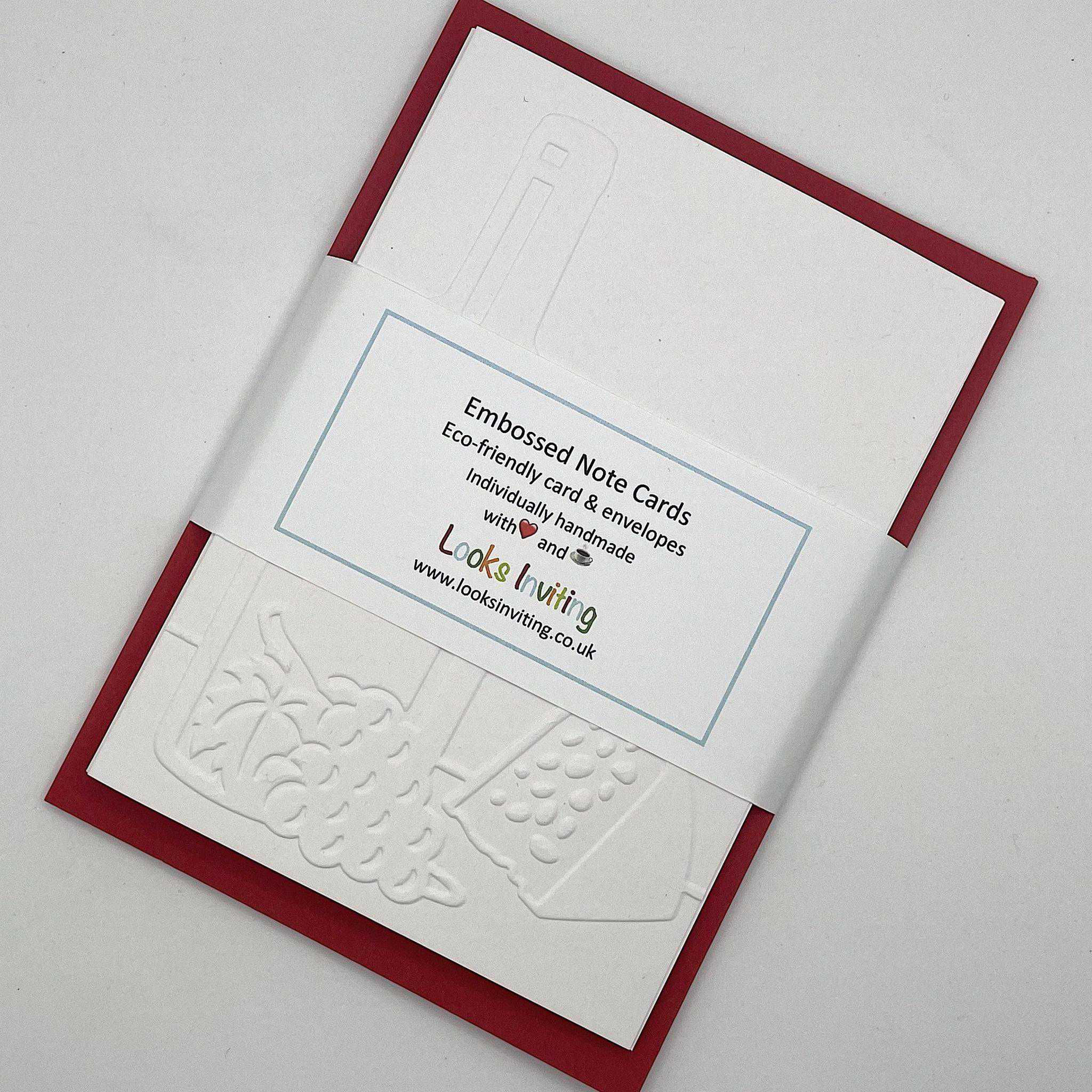 Cheese & Wine Note Cards - Pack of 6 White Embossed Note Cards and ...