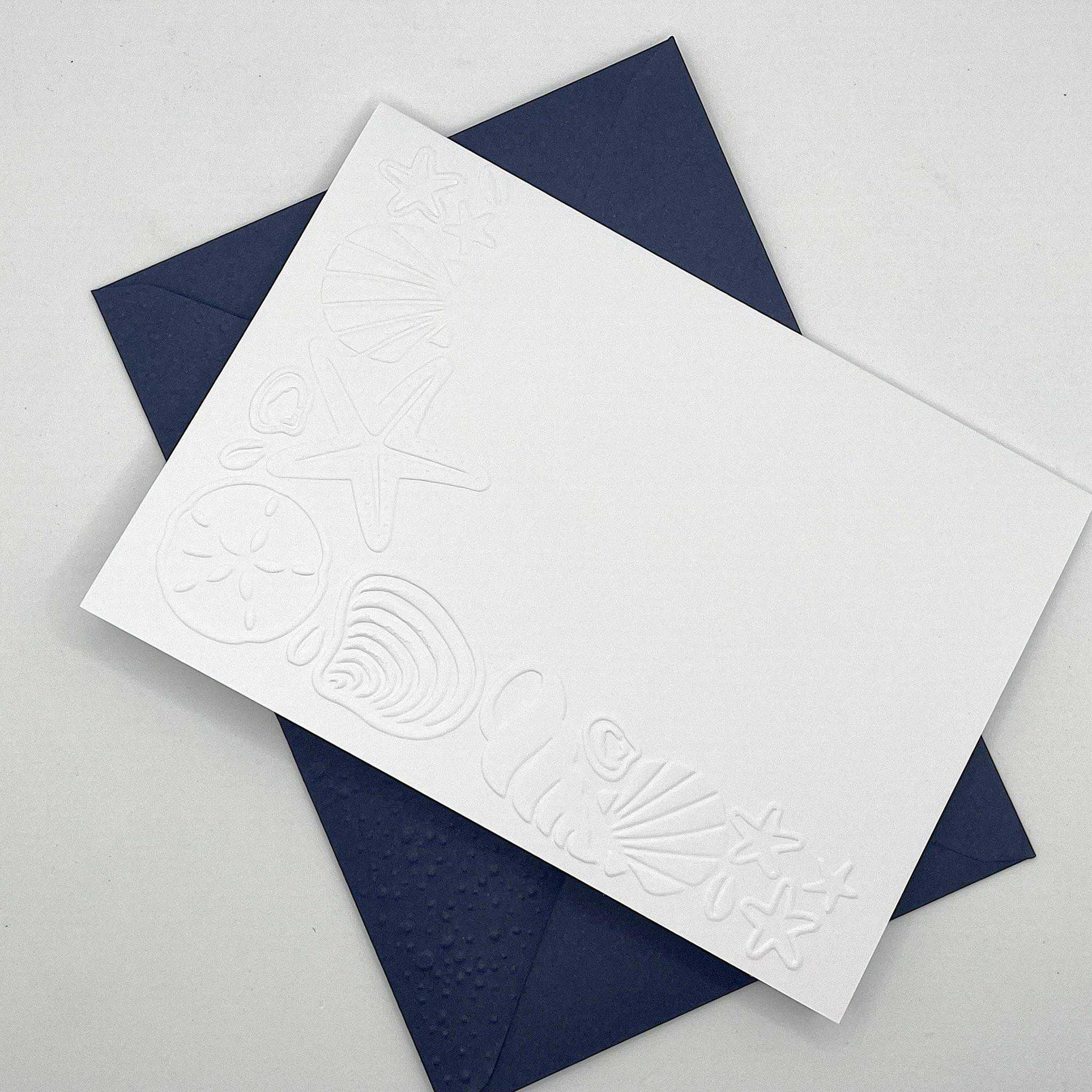 Sea Shells Note Cards - Pack of 6 White Embossed Note Cards and ...