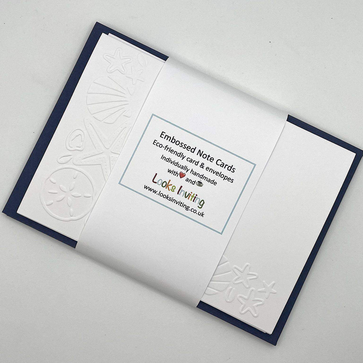 Sea Shells Note Cards - Pack of 6 White Embossed Note Cards and ...