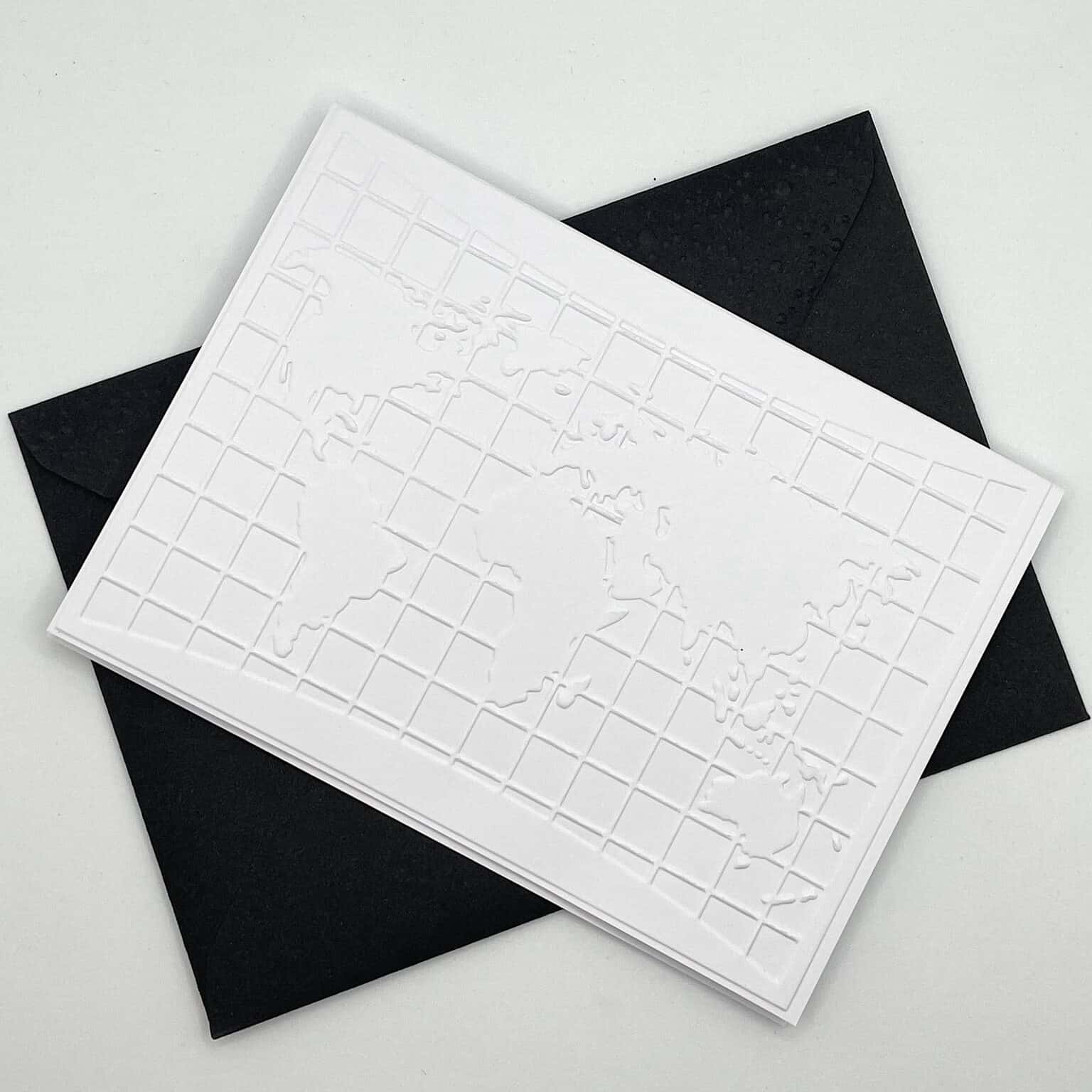 World Map Note Cards - Pack of 6 White Embossed Note Cards and ...