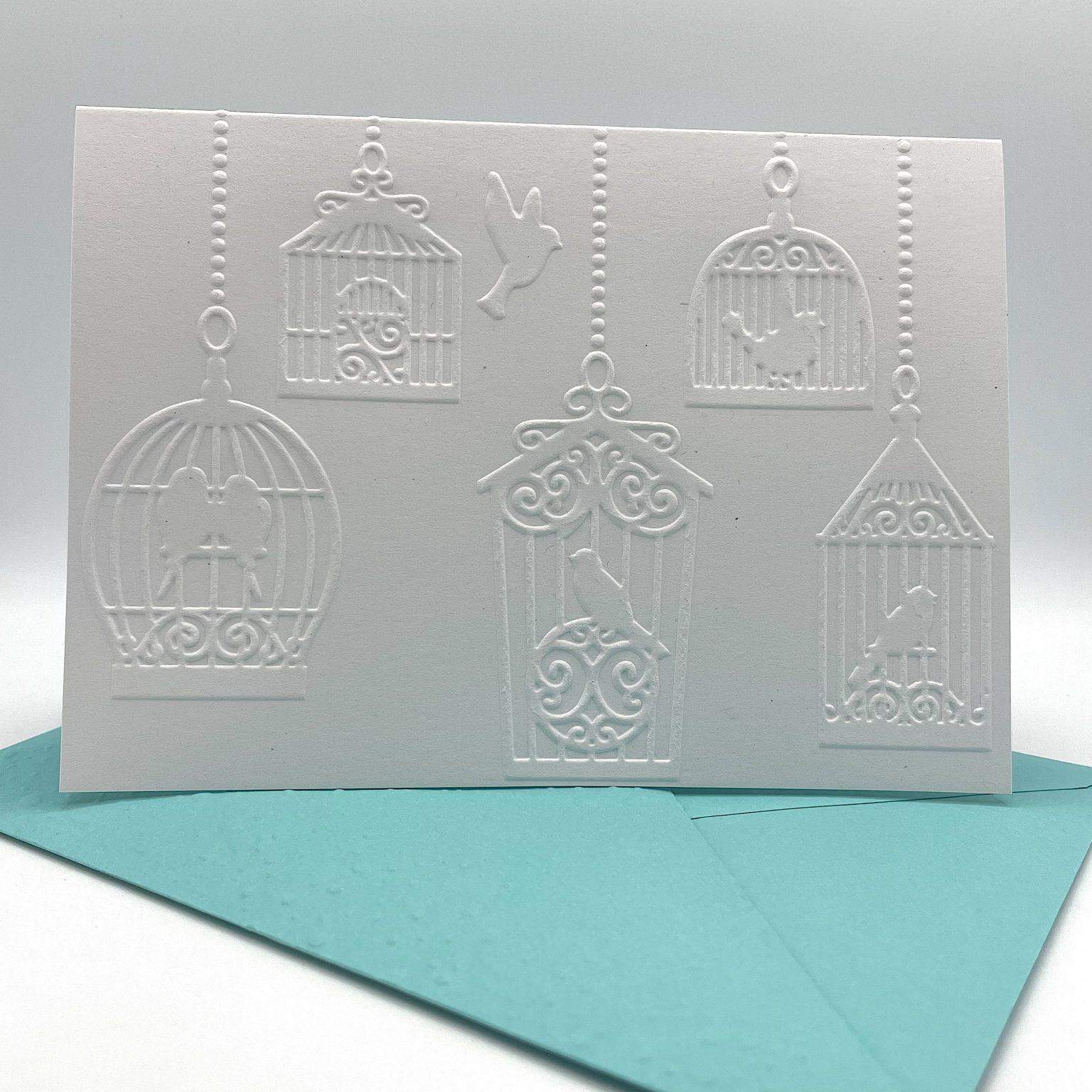 Bird Cages Note Cards - Pack of 6 White Embossed Note Cards and ...