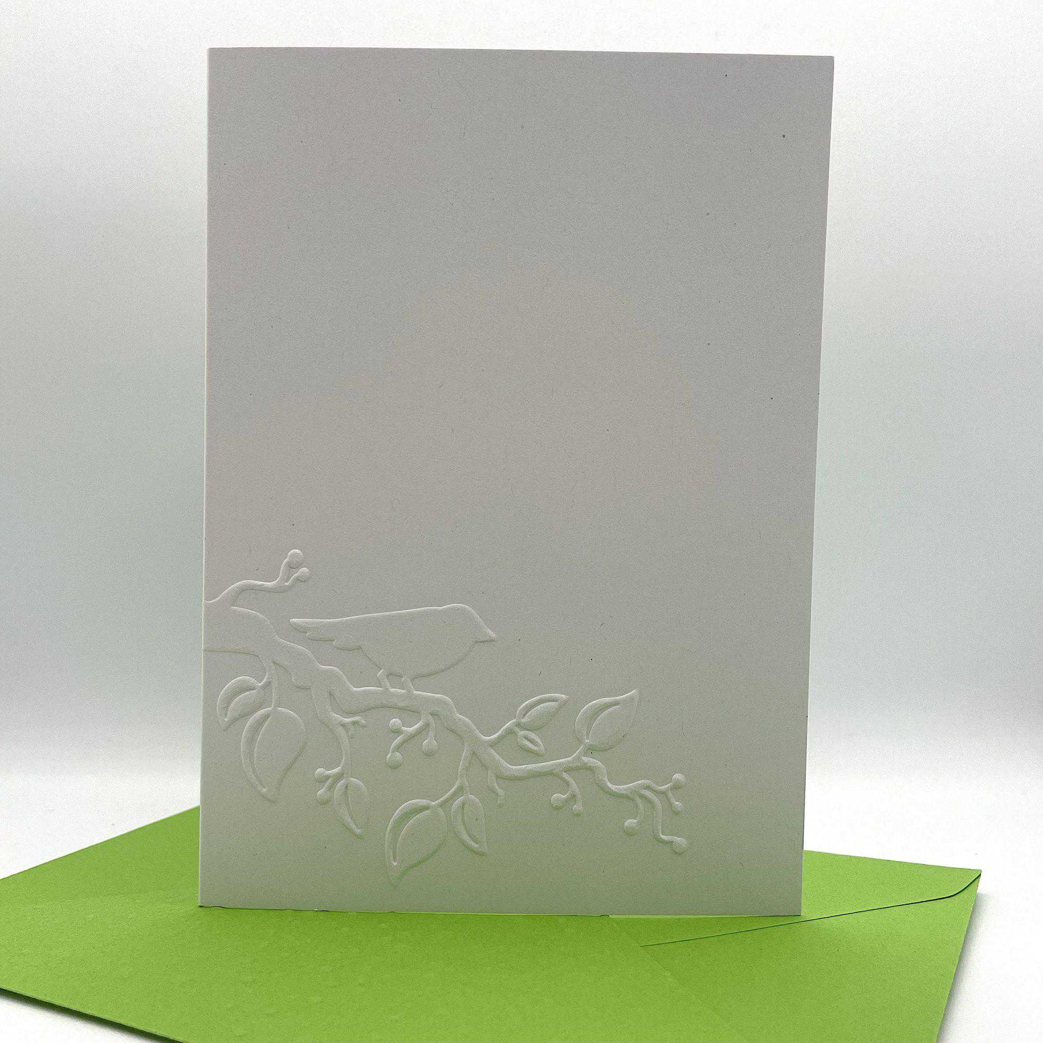 Birds on a Branch Note Cards - Pack of 6 White Embossed Note Cards and ...
