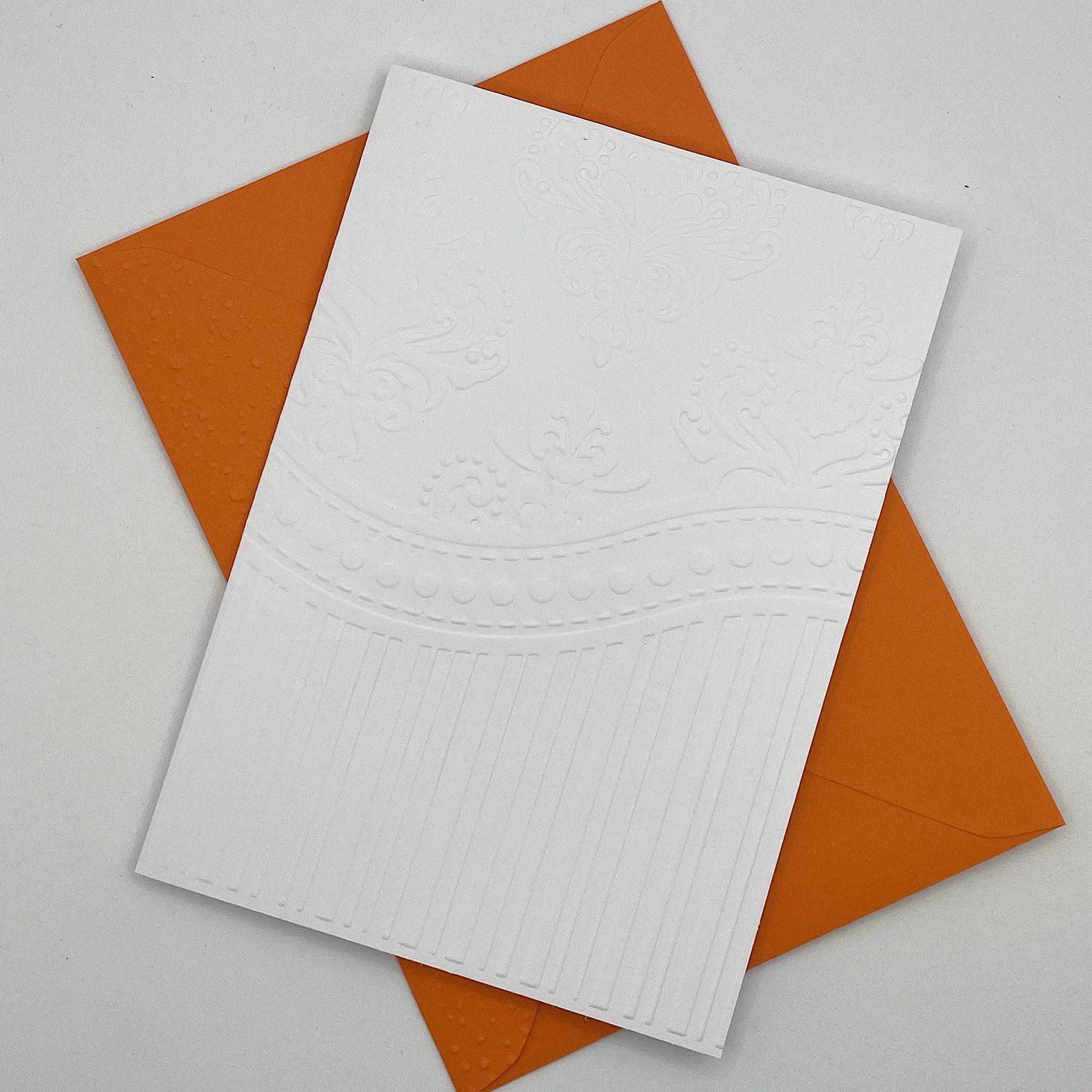 Damask and Stripes Note Cards - Pack of 6 White Embossed Note Cards and ...