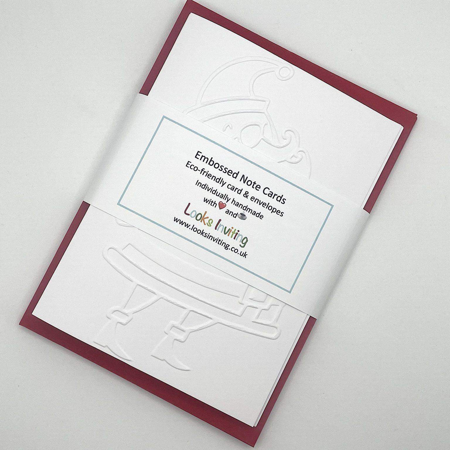 Cartoon Santa Note Cards - Pack of 6 White Embossed Note Cards and ...