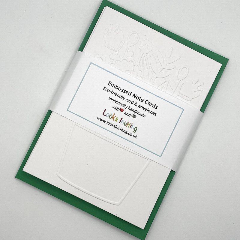 Flowers in a Plant Pot Note Cards - Pack of 6 White Embossed Note Cards ...