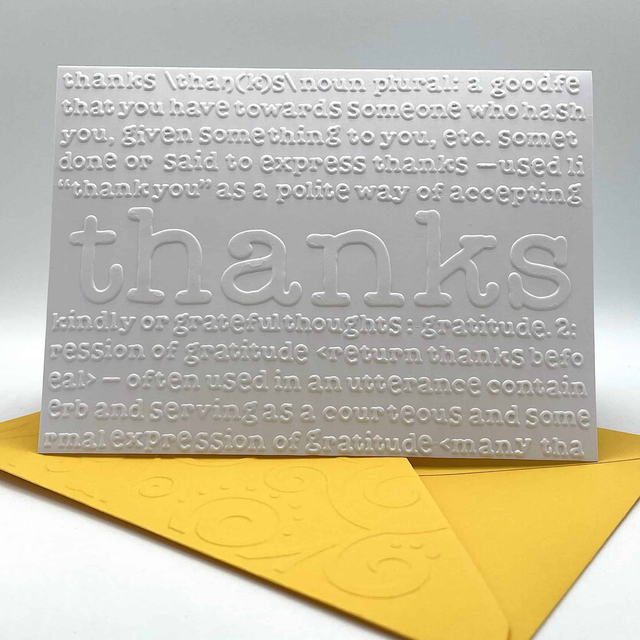 Thanks Definition Note Cards - Pack of 6 White Embossed Note Cards and ...